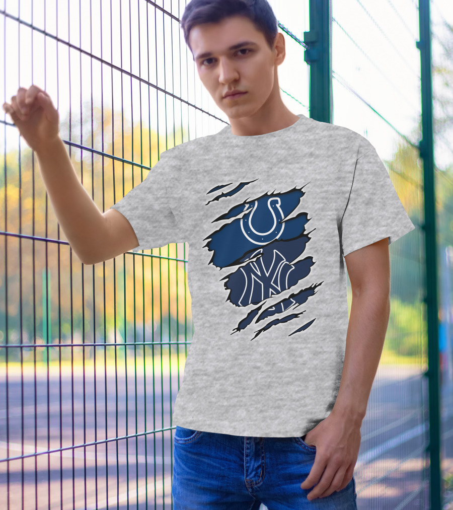 Colts Yankees Sports Crossover Logo Claw Marks T-Shirt