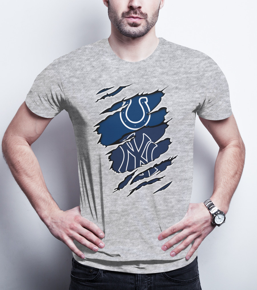 Colts Yankees Sports Crossover Logo Claw Marks T-Shirt