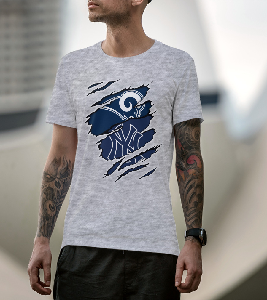 Rams Yankees Logo Fusion Iconic Sports Collaboration T-Shirt