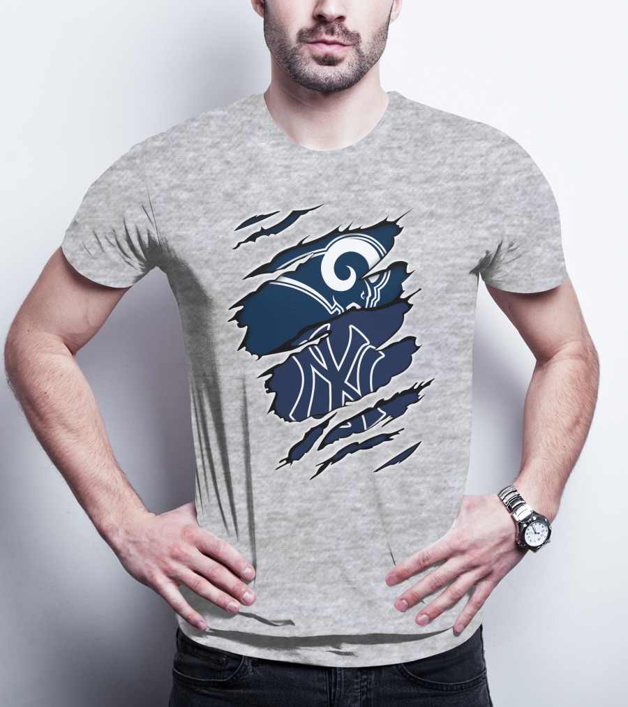 Rams Yankees Logo Fusion Iconic Sports Collaboration T-Shirt