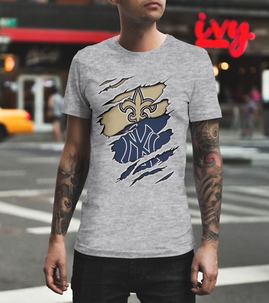 Fleur-De-Lis Saints And Yankees Ny Logo Mashup T-Shirt