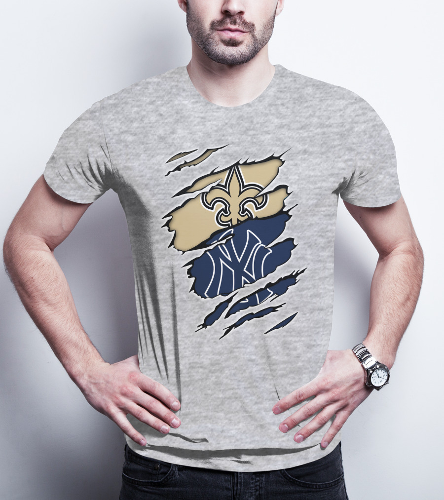 Fleur-De-Lis Saints And Yankees Ny Logo Mashup T-Shirt