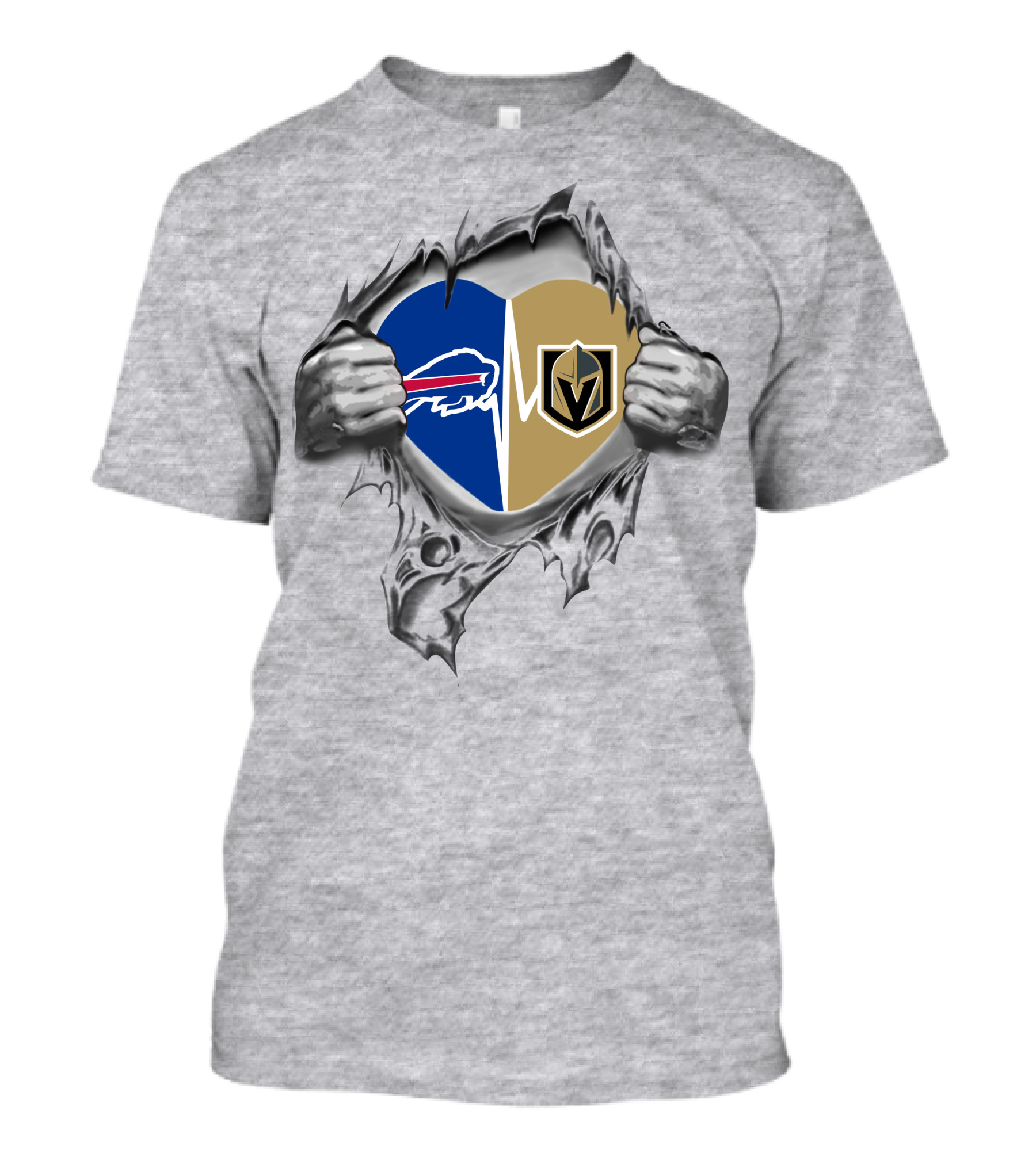 Golden Knights And Bills Heart With Buffalo And Vegas T-Shirt
