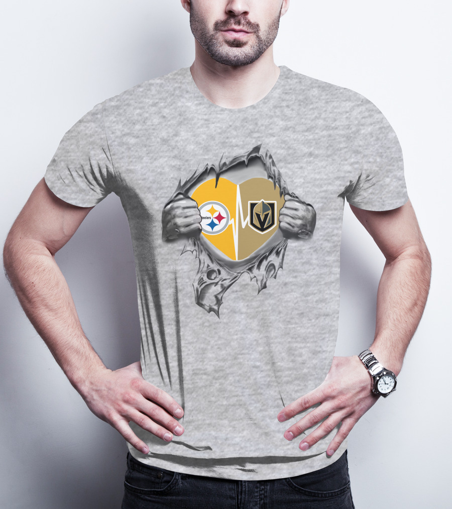 Golden Knights Steelers Heartbeat Logo Tear T-Shirt