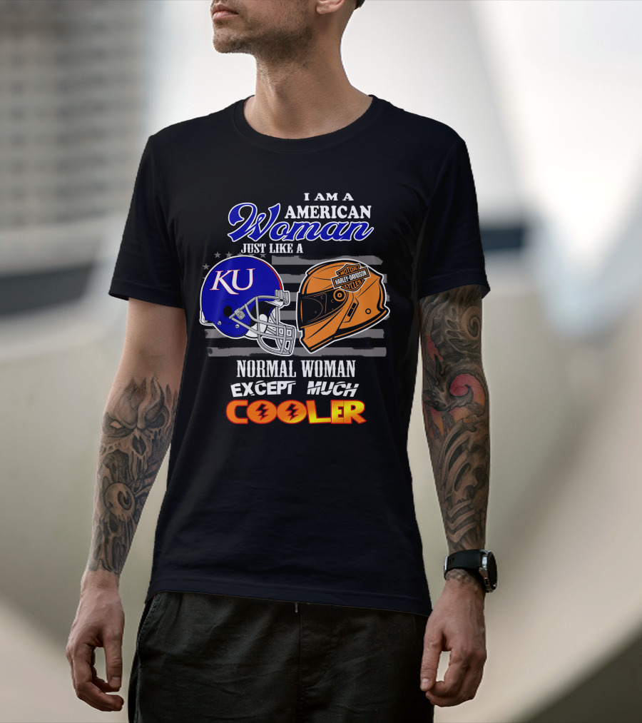 I Am A Cool American Woman Ku Helmet Harley Davidson Motorcycles T-Shirt