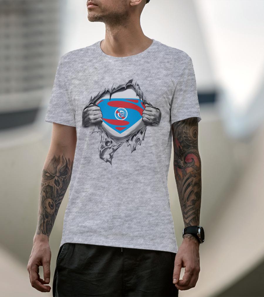 Rc Strasbourg Alsace Superman Logo Rip T-Shirt