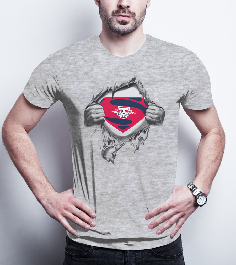 DFL RB Leipzig Superman Logo Inside Ripping Superhero Chest T-Shirt