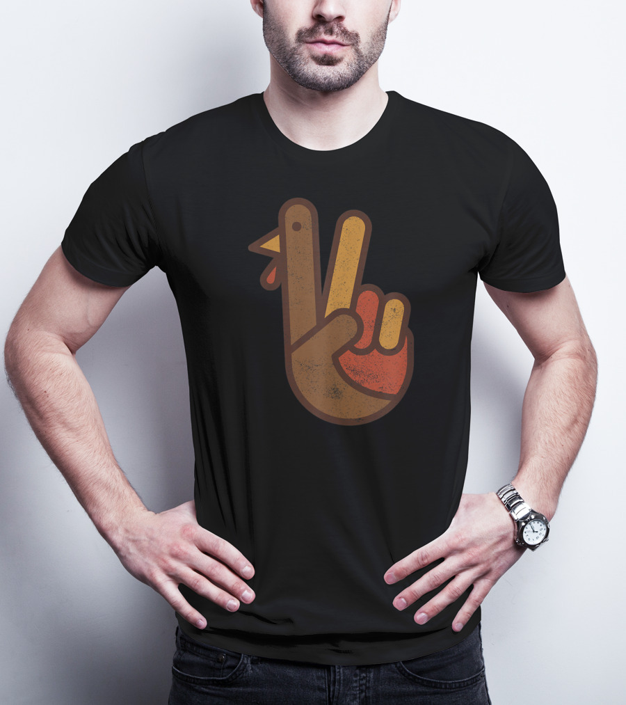 Vintage Peace Sign Turkey Hand Thanksgiving Humor T-Shirt