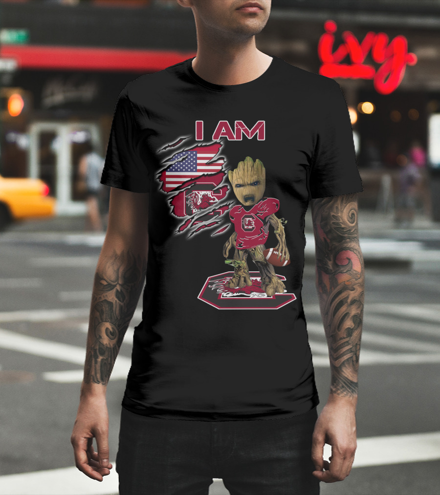I Am Baby Groot Gamecocks Football Usa Flag T-Shirt