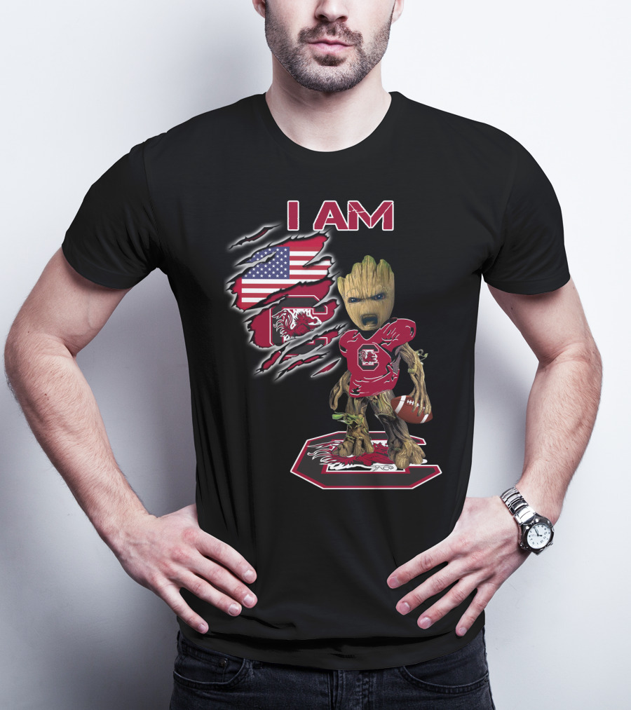 I Am Baby Groot Gamecocks Football Usa Flag T-Shirt