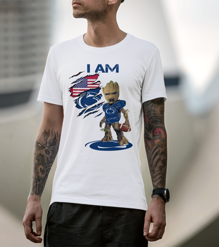 I AM Baby Groot Penn State Football American Flag T-Shirt