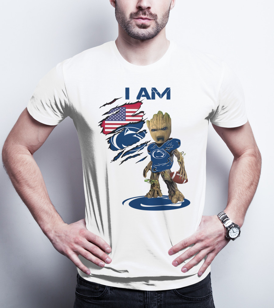 I AM Baby Groot Penn State Football American Flag T-Shirt