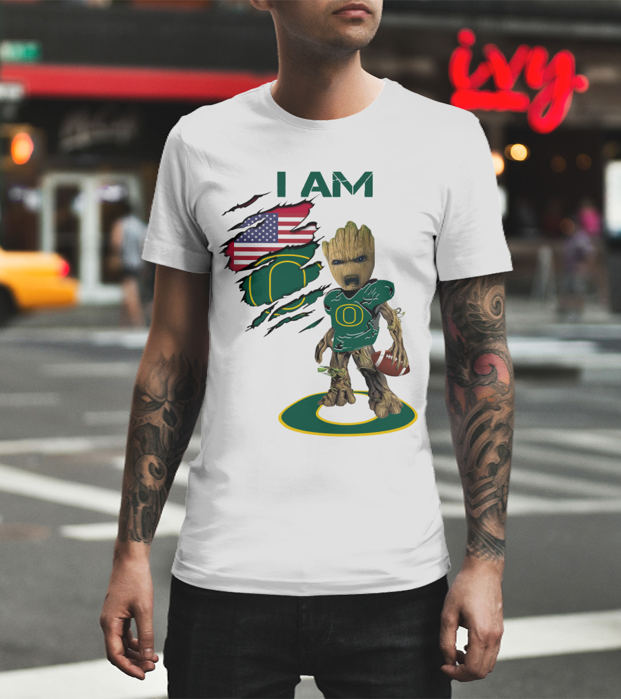 I Am Groot Baby Football Groot American Flag Duck T-Shirt