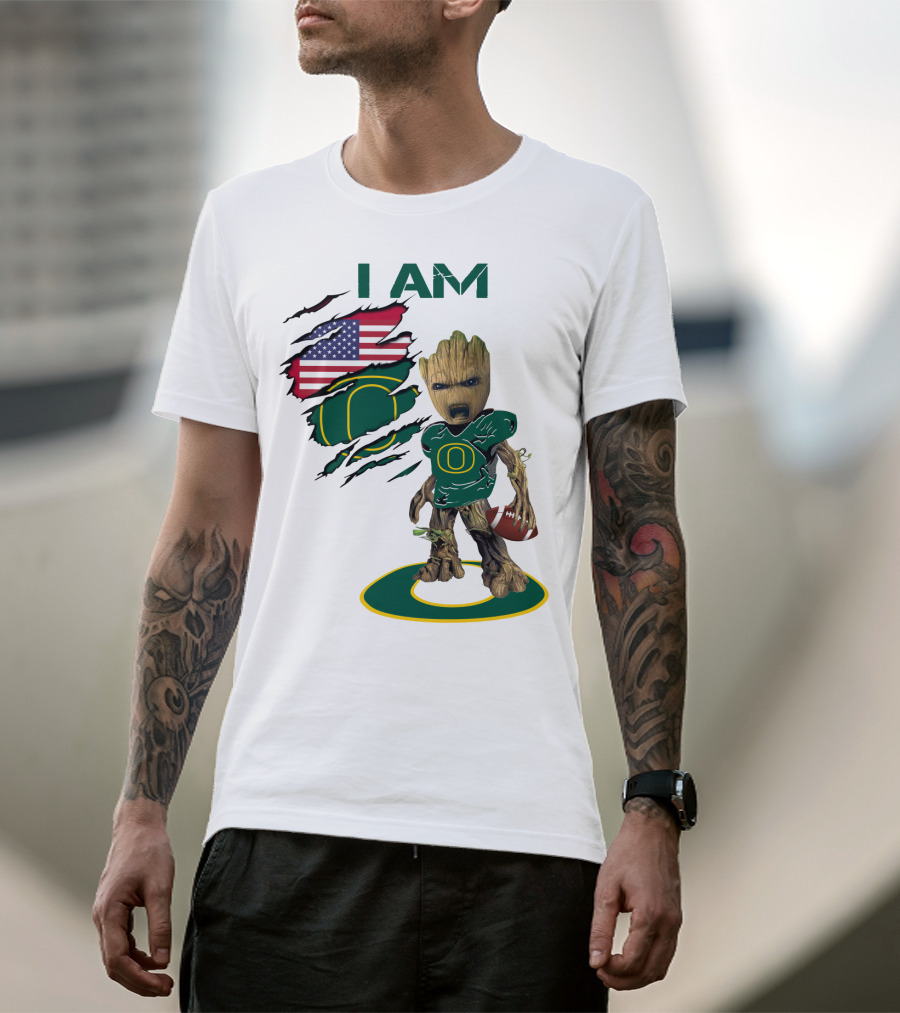 I Am Groot Baby Football Groot American Flag Duck T-Shirt