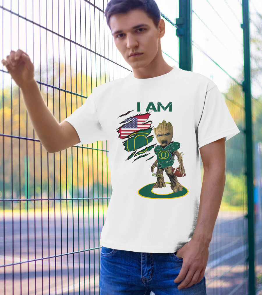 I Am Groot Baby Football Groot American Flag Duck T-Shirt