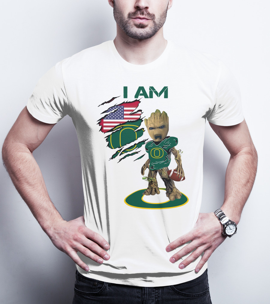I Am Groot Baby Football Groot American Flag Duck T-Shirt