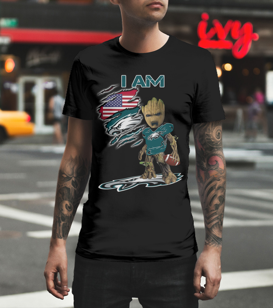 I Am Eagles Baby Groot American Football Fan T-Shirt