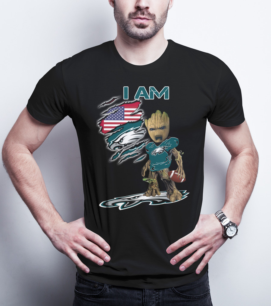 I Am Eagles Baby Groot American Football Fan T-Shirt