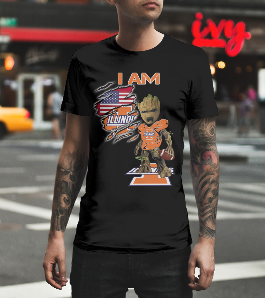 I Am Groot Illinois Football Usa Flag T-Shirt