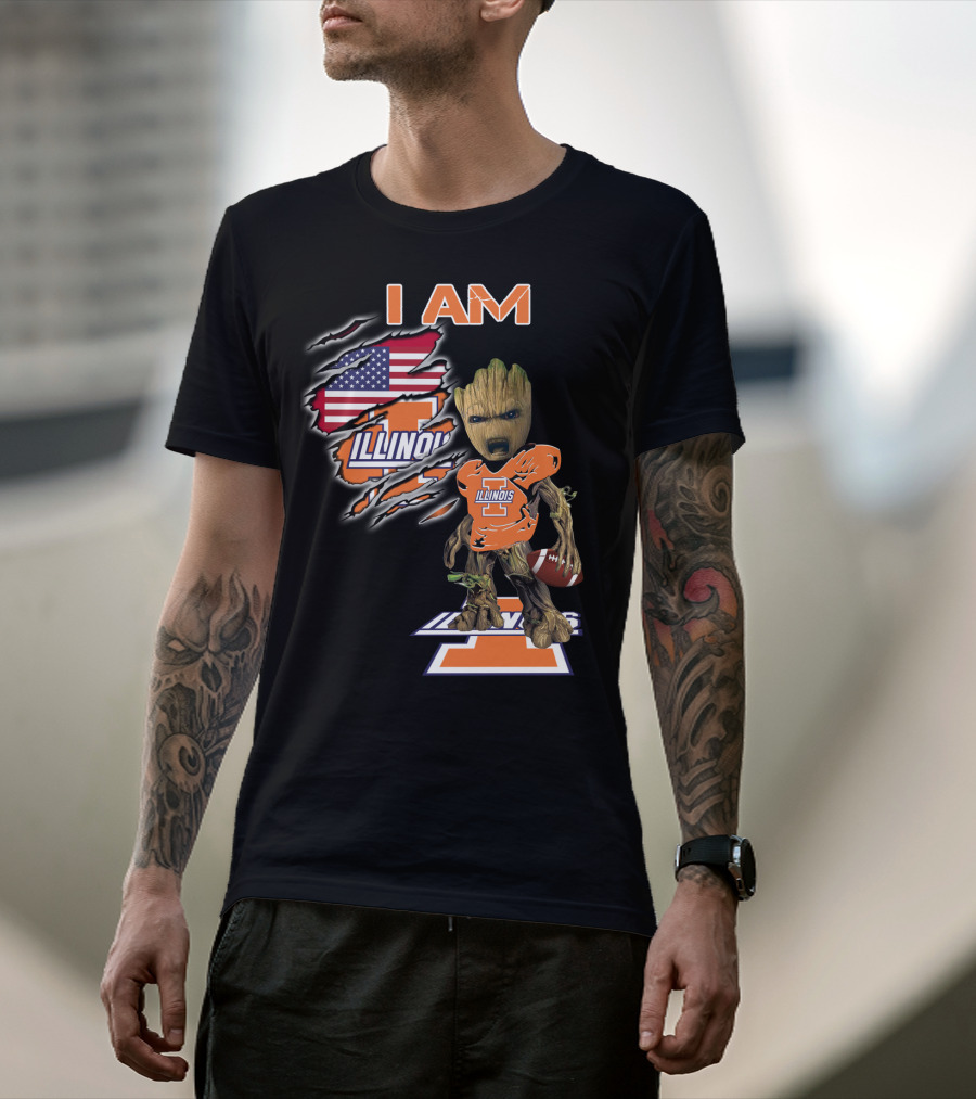 I Am Groot Illinois Football Usa Flag T-Shirt