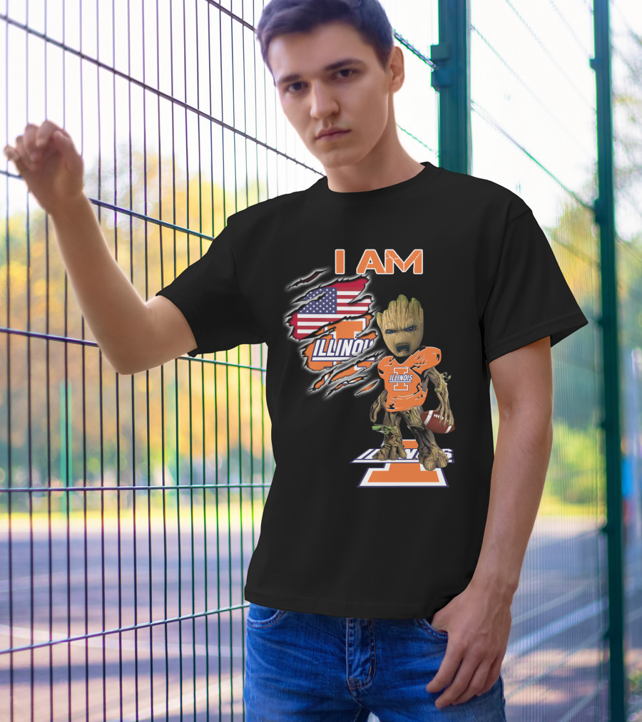 I Am Groot Illinois Football Usa Flag T-Shirt