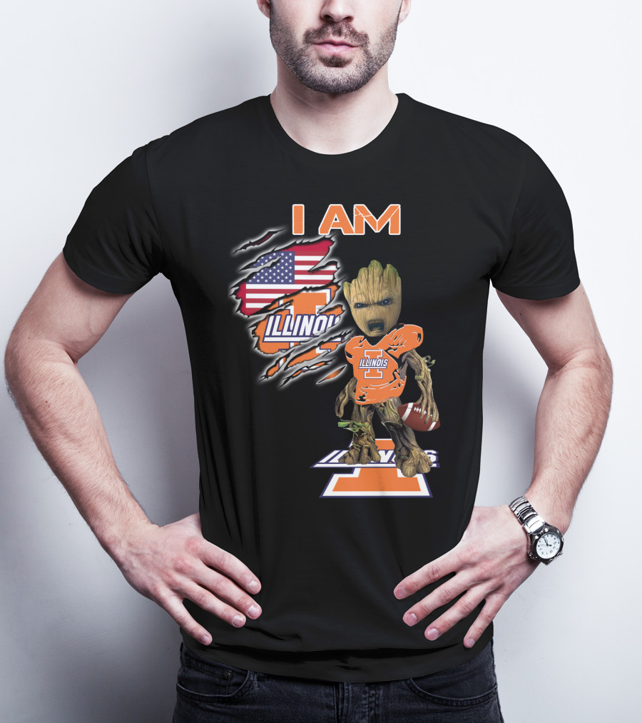 I Am Groot Illinois Football Usa Flag T-Shirt
