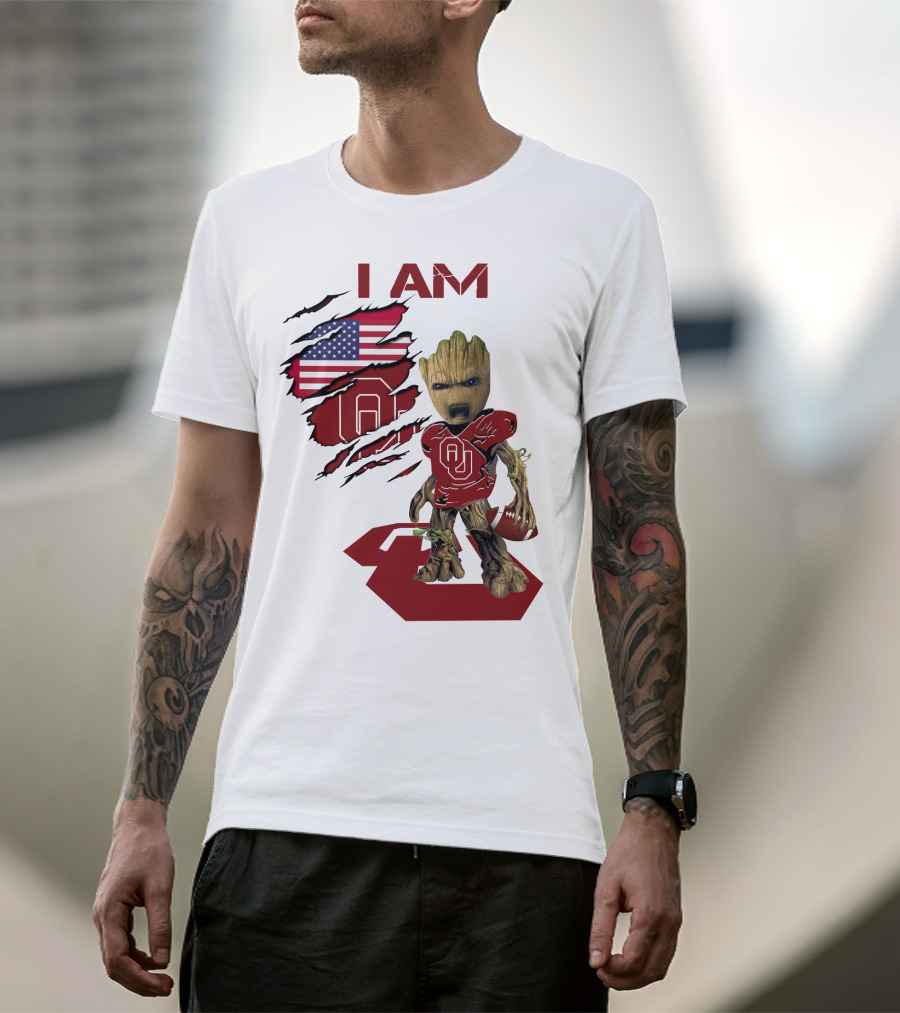 I AM Sooners Baby Groot Football USA Flag T-Shirt