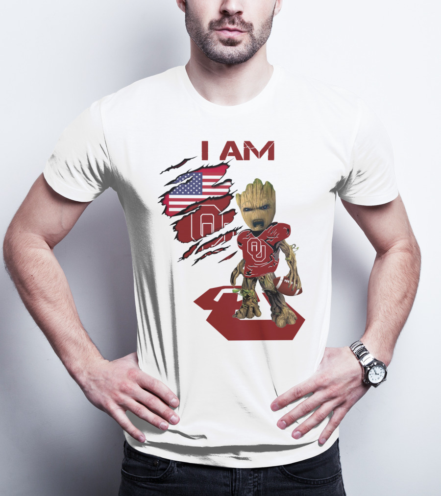 I AM Sooners Baby Groot Football USA Flag T-Shirt