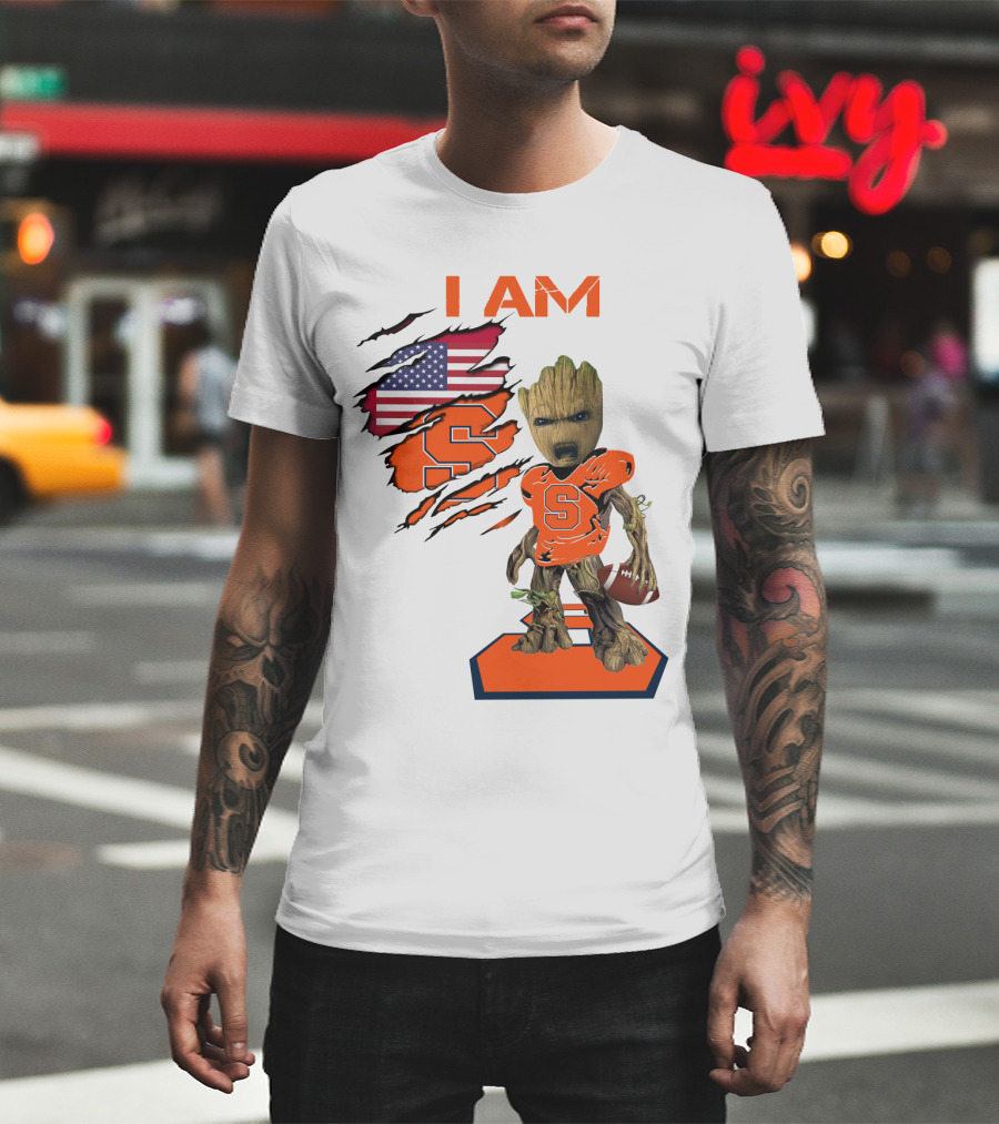 I AM Baby Groot Syracuse Football American Flag T-Shirt