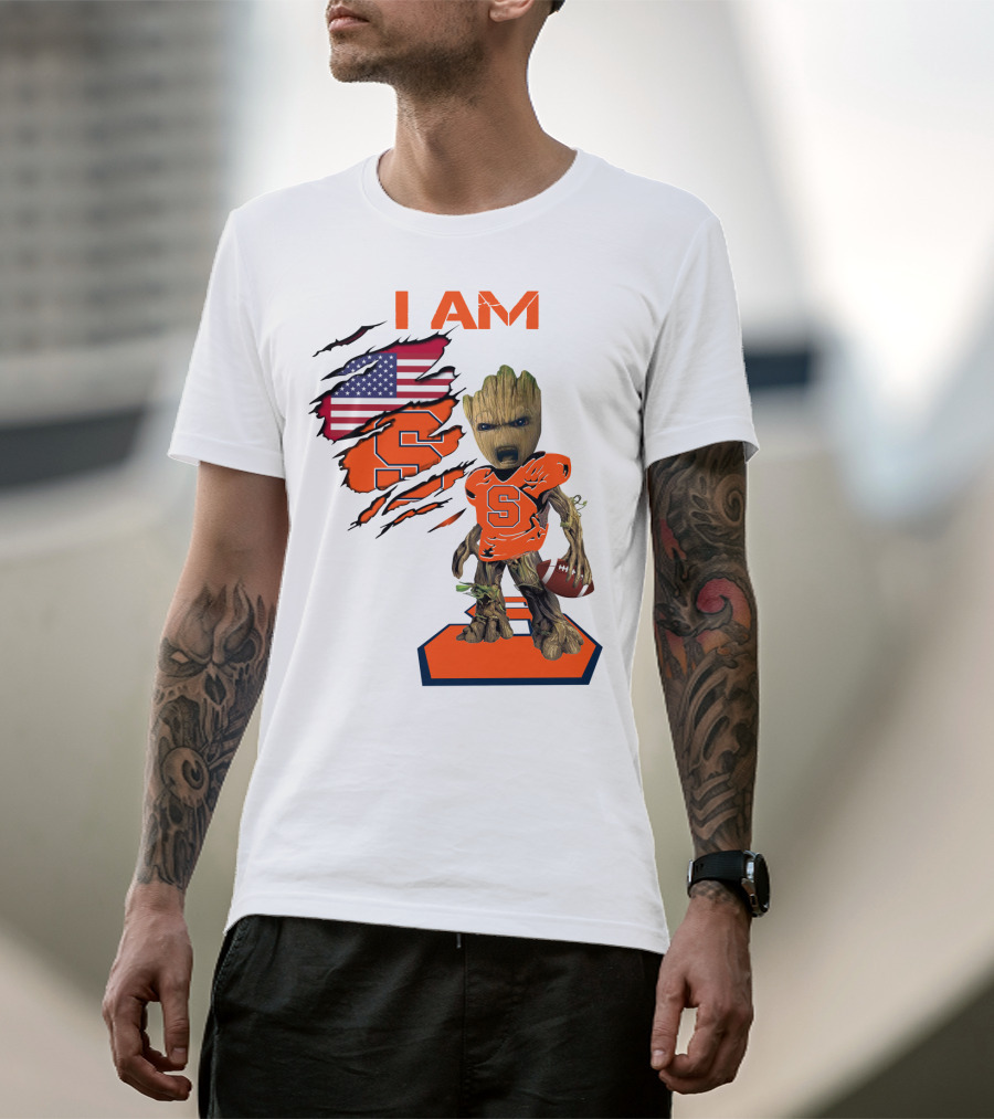 I AM Baby Groot Syracuse Football American Flag T-Shirt