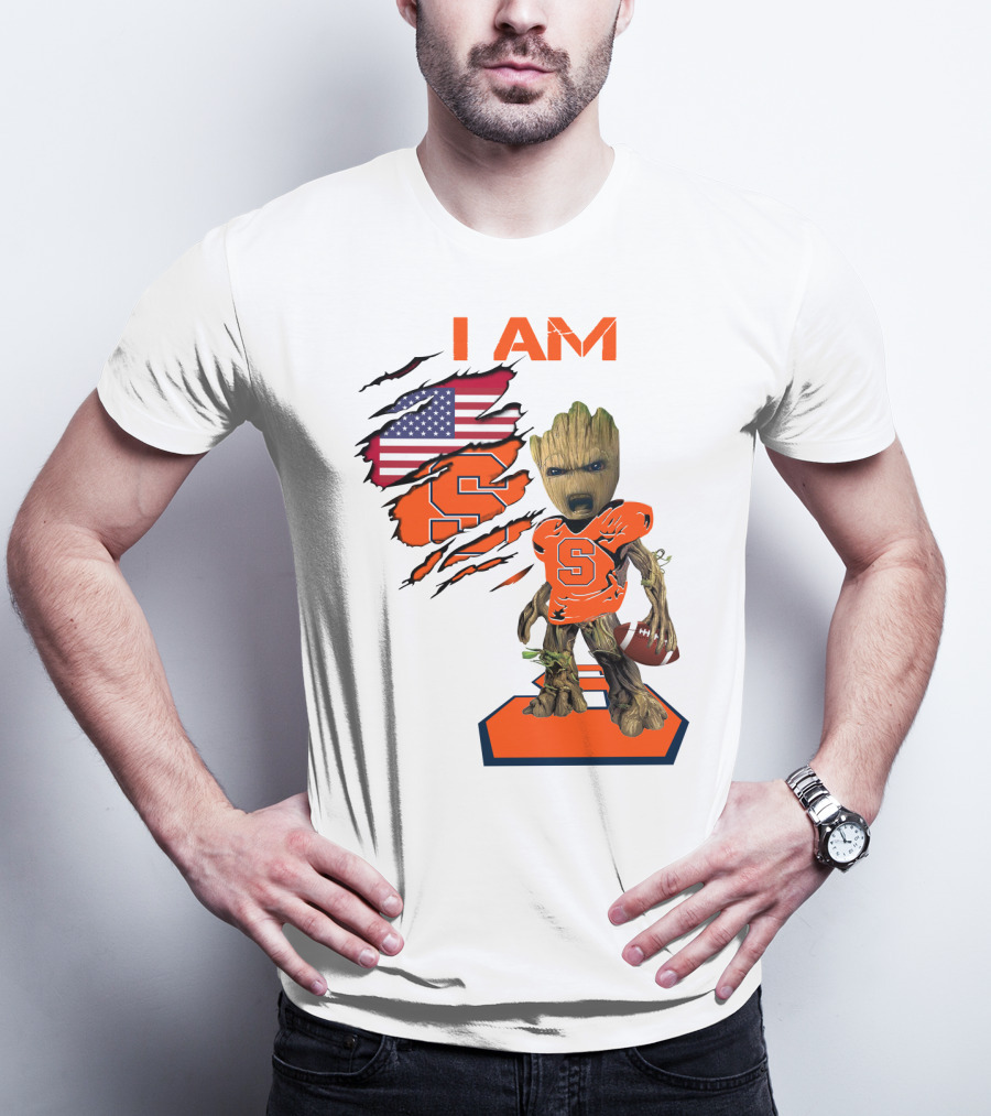 I AM Baby Groot Syracuse Football American Flag T-Shirt