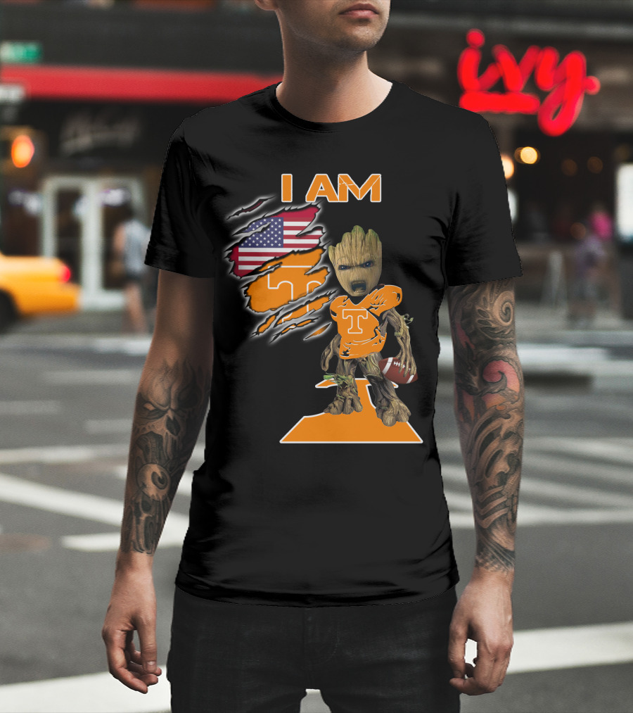 I Am Groot Tennessee Football T-Shirt American Flag T-Shirt