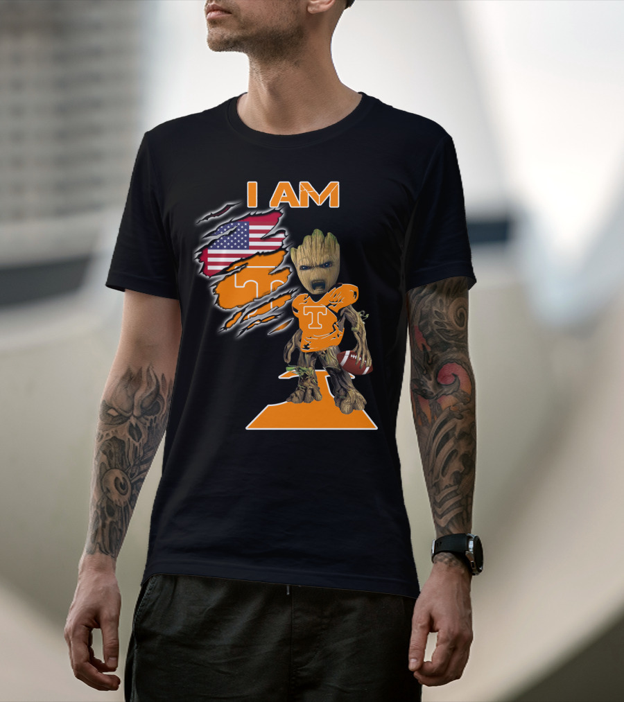 I Am Groot Tennessee Football T-Shirt American Flag T-Shirt