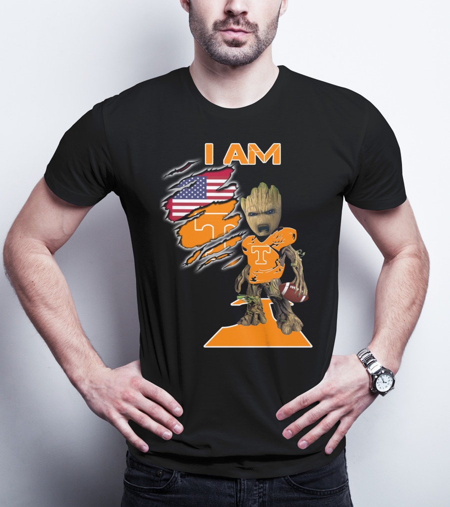 I Am Groot Tennessee Football T-Shirt American Flag T-Shirt