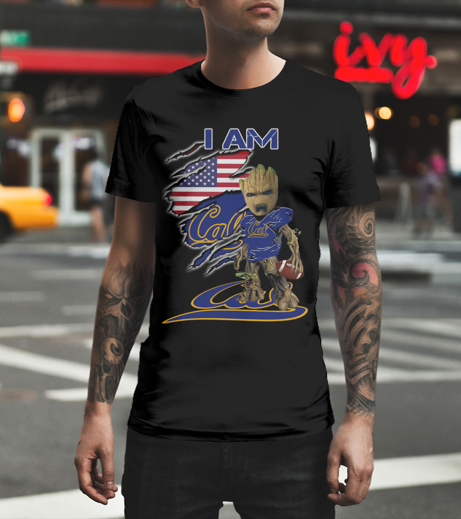 I AM Cal Baby Groot Football USA Flag T-Shirt