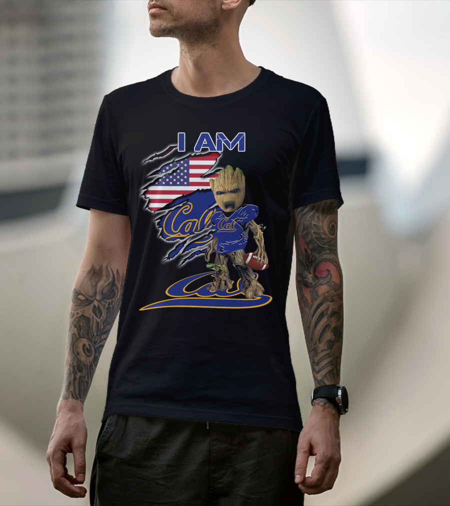 I AM Cal Baby Groot Football USA Flag T-Shirt