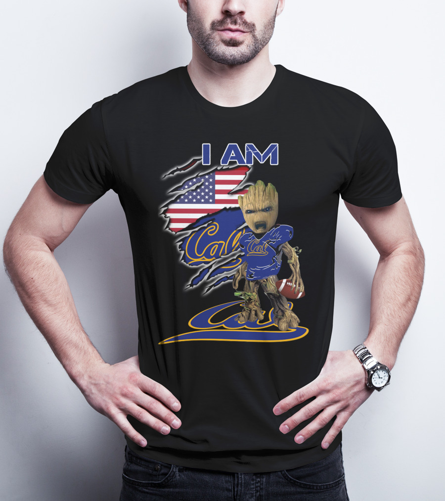 I AM Cal Baby Groot Football USA Flag T-Shirt