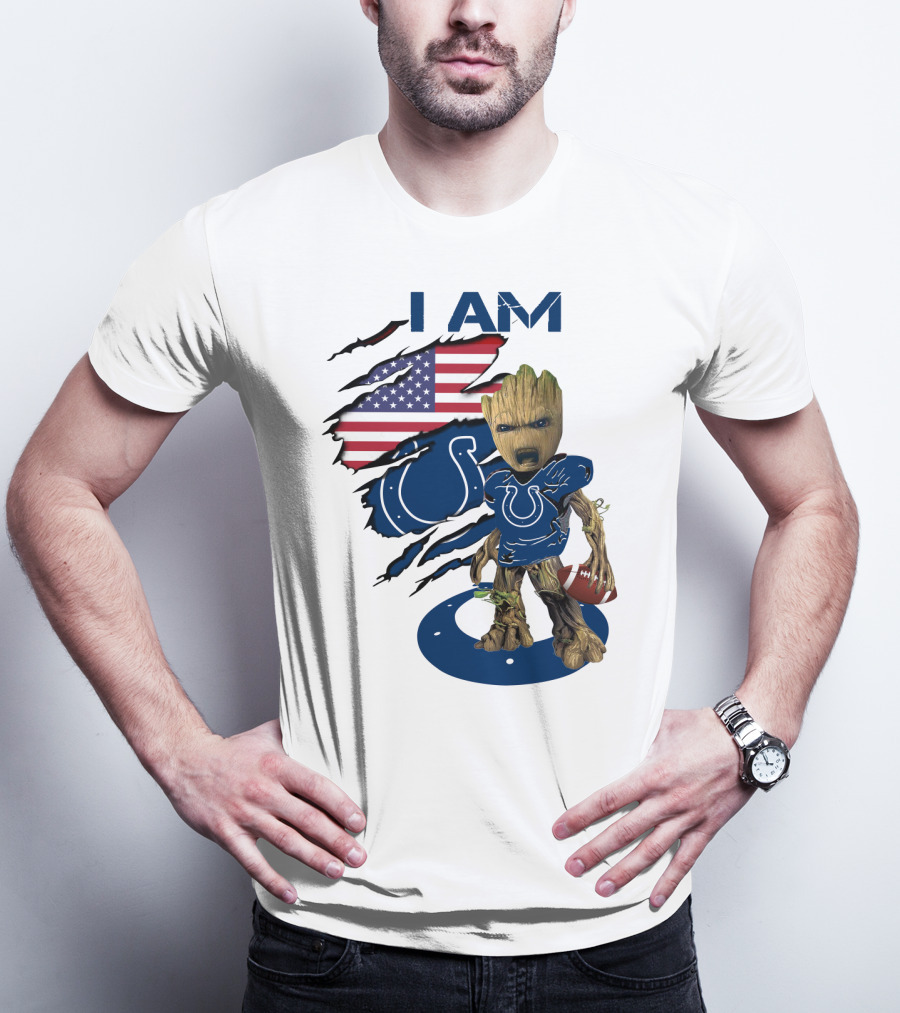 I Am Colts Baby Groot American Flag Football T-Shirt