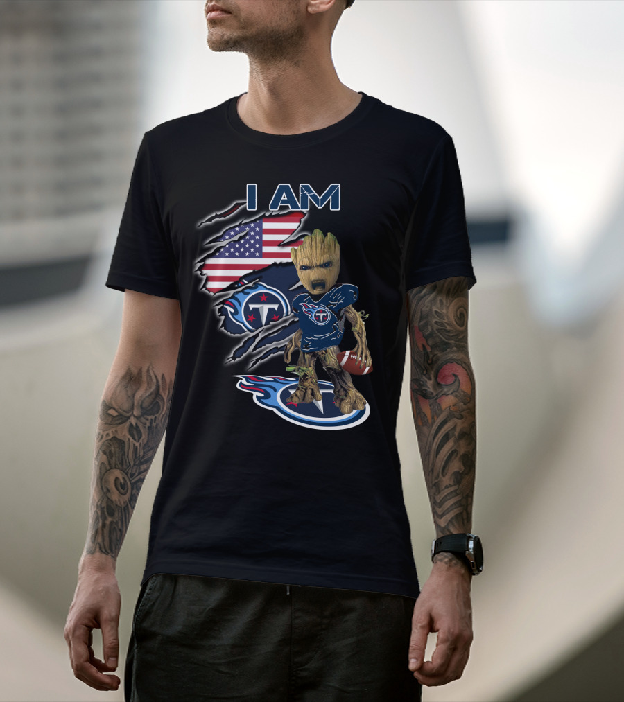 I Am Titans Baby Groot American Flag Football Nfl Crossover T-Shirt
