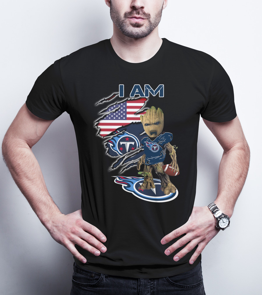 I Am Titans Baby Groot American Flag Football Nfl Crossover T-Shirt