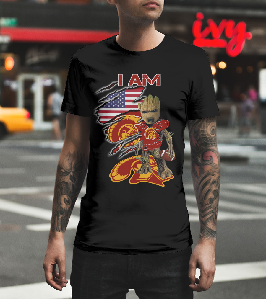 I Am Trojans Baby Groot American Flag Usc Football T-Shirt