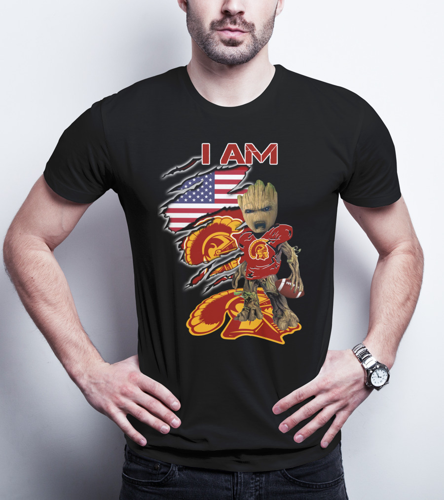 I Am Trojans Baby Groot American Flag Usc Football T-Shirt