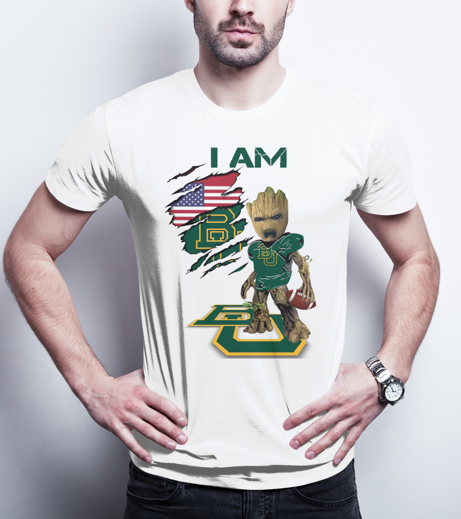 I Am Baylor Baby Groot Football Usa Flag T-Shirt