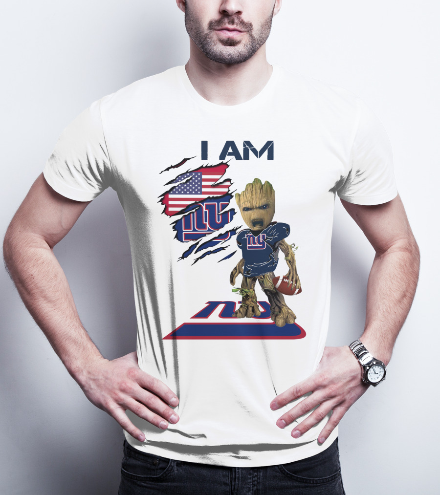 I Am Giants Baby Groot Football USA Flag T-Shirt