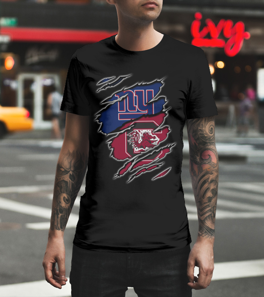 Ny Giants South Carolina Gamecocks Claw Marks Image Logo Mashup T-Shirt