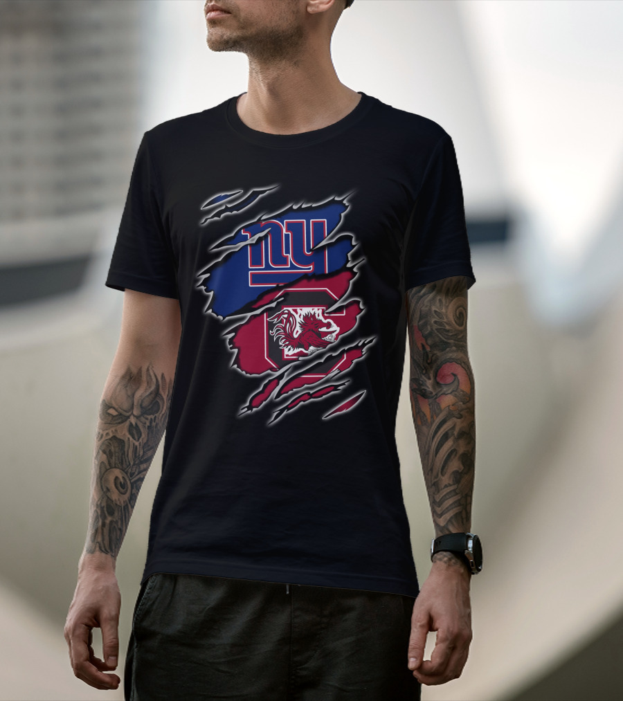 Ny Giants South Carolina Gamecocks Claw Marks Image Logo Mashup T-Shirt