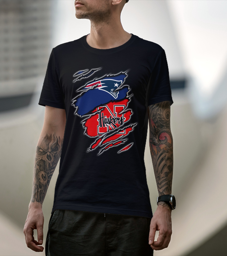 Patriots Huskers Logo Fusion Football T-Shirt