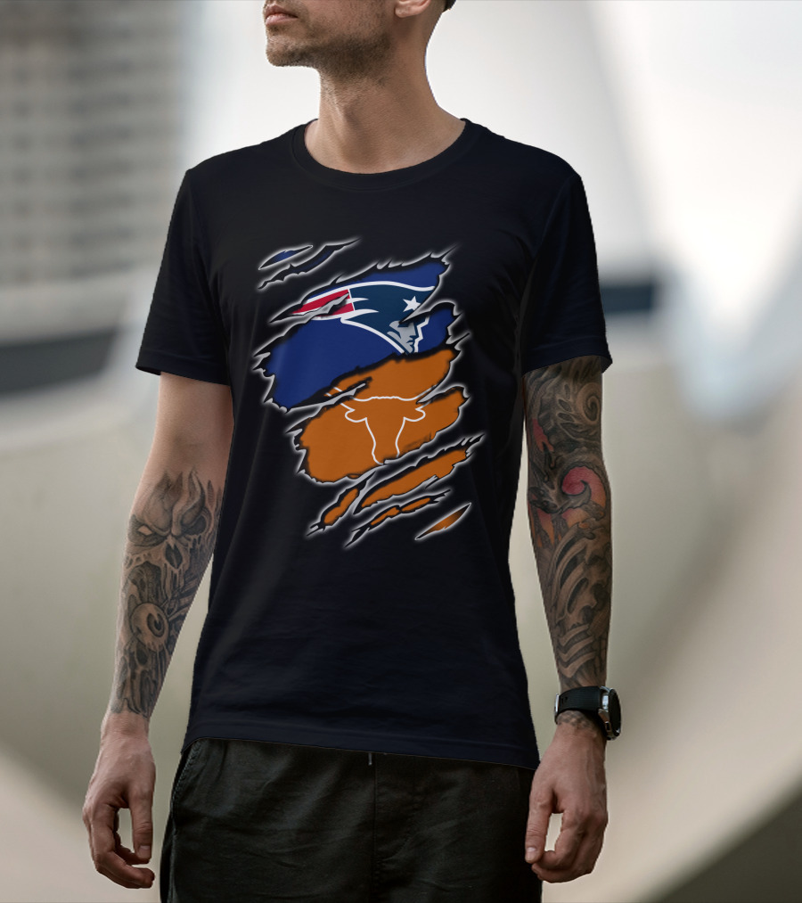 Patriots Longhorns Hybrid Fan Scratch Ripped T-Shirt