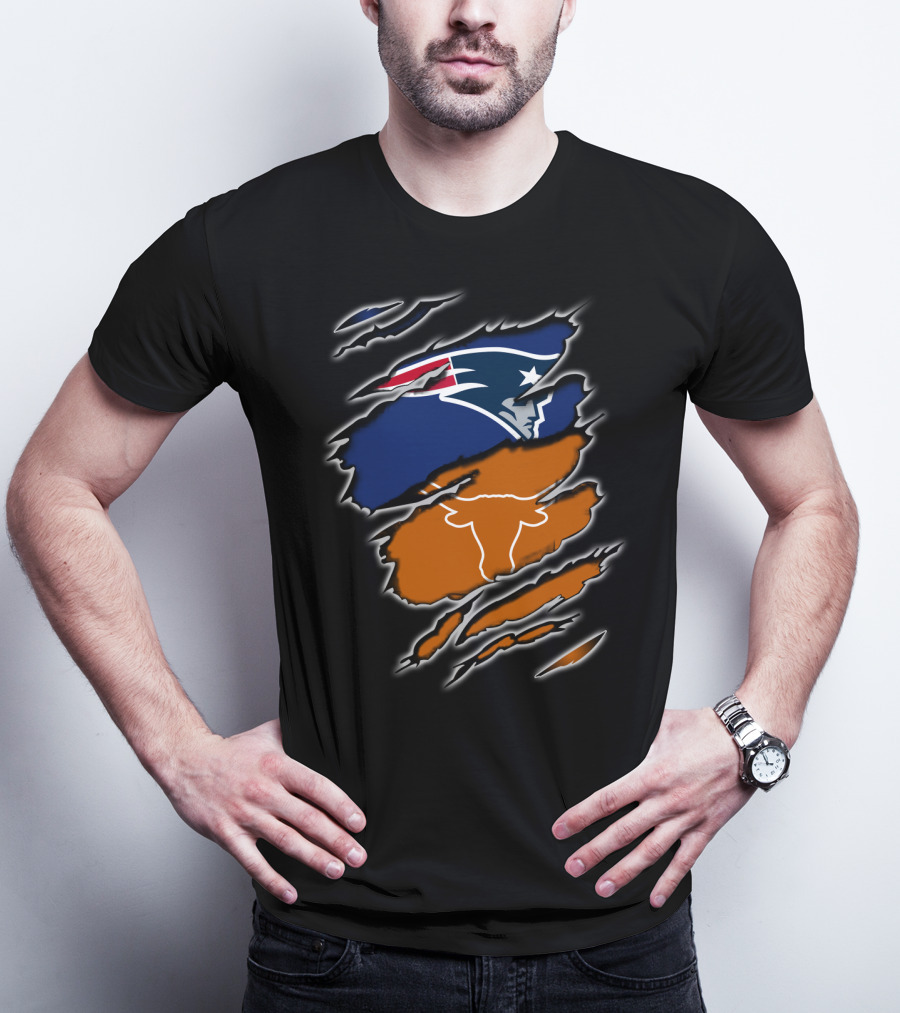 Patriots Longhorns Hybrid Fan Scratch Ripped T-Shirt