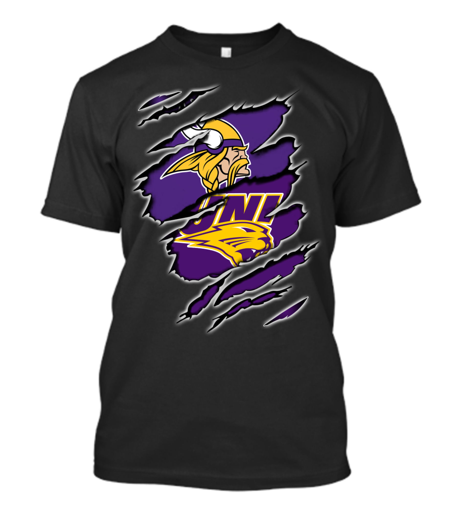 Vikings UNI Panthers Logo Text Rip Effect T-Shirt